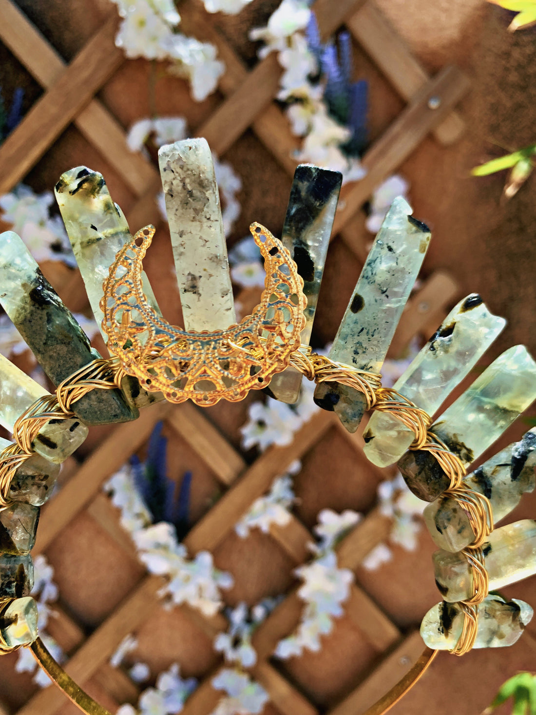 PREHNITE MOON GODDESS CRYSTAL CROWN