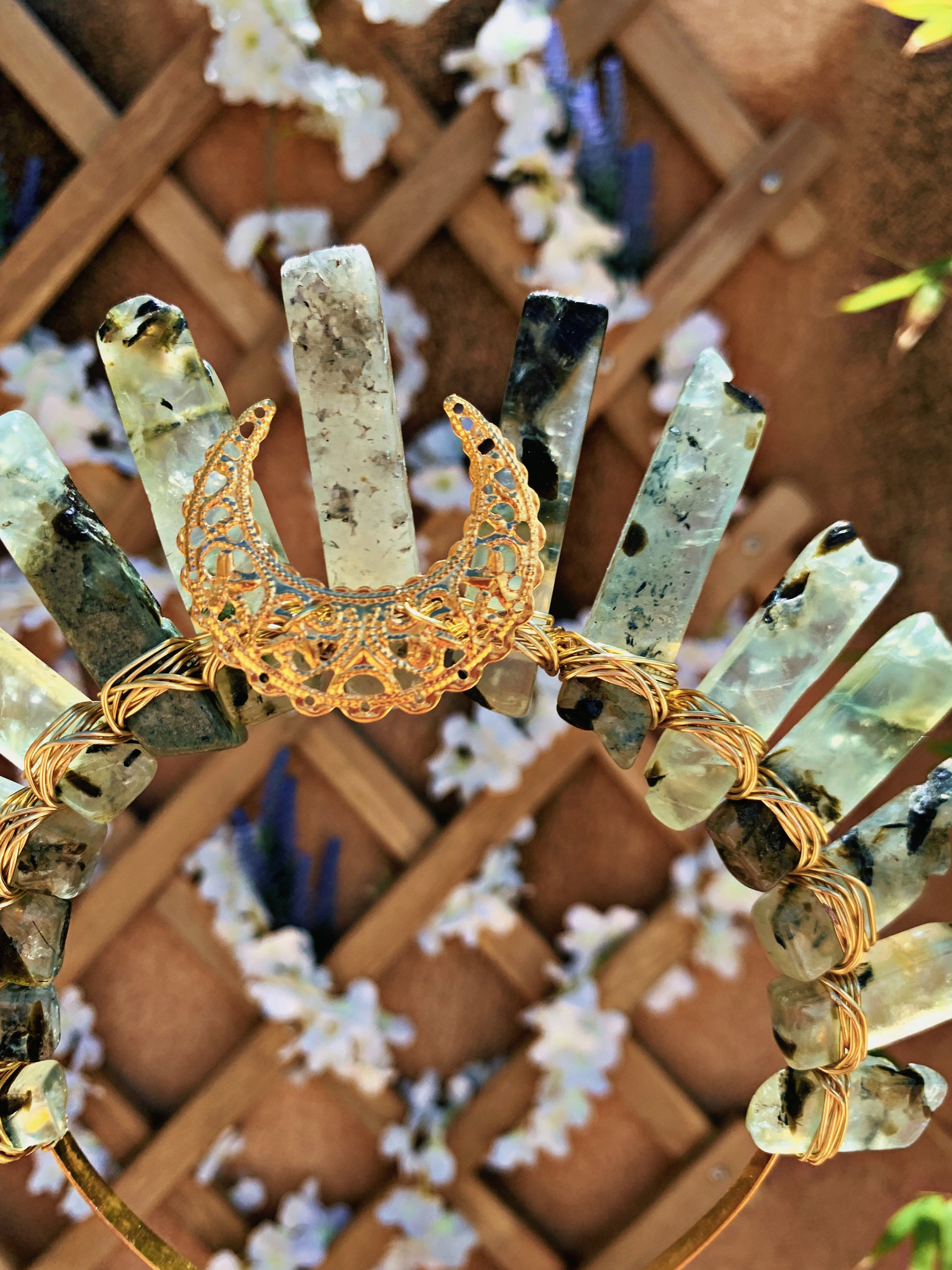 PREHNITE MOON GODDESS CRYSTAL CROWN